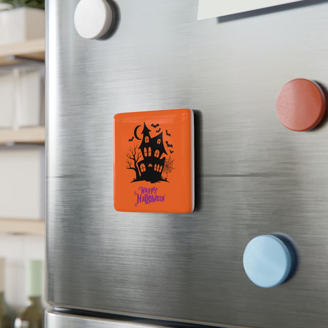 Halloween Haunted House Magnet: 2" Square Porcelain Refrigerator Decor ...