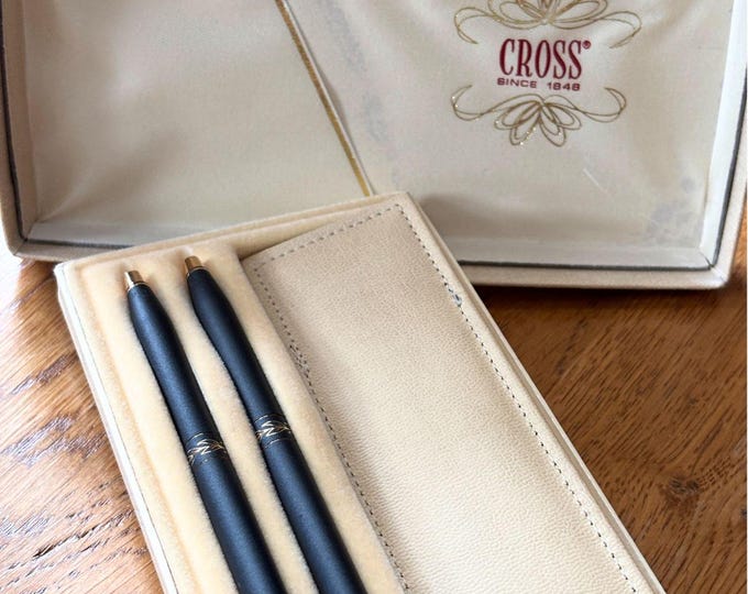 Vintage CROSS Matte Black Gold Leaf Scroll Ball Point Pen & Mechanical ...