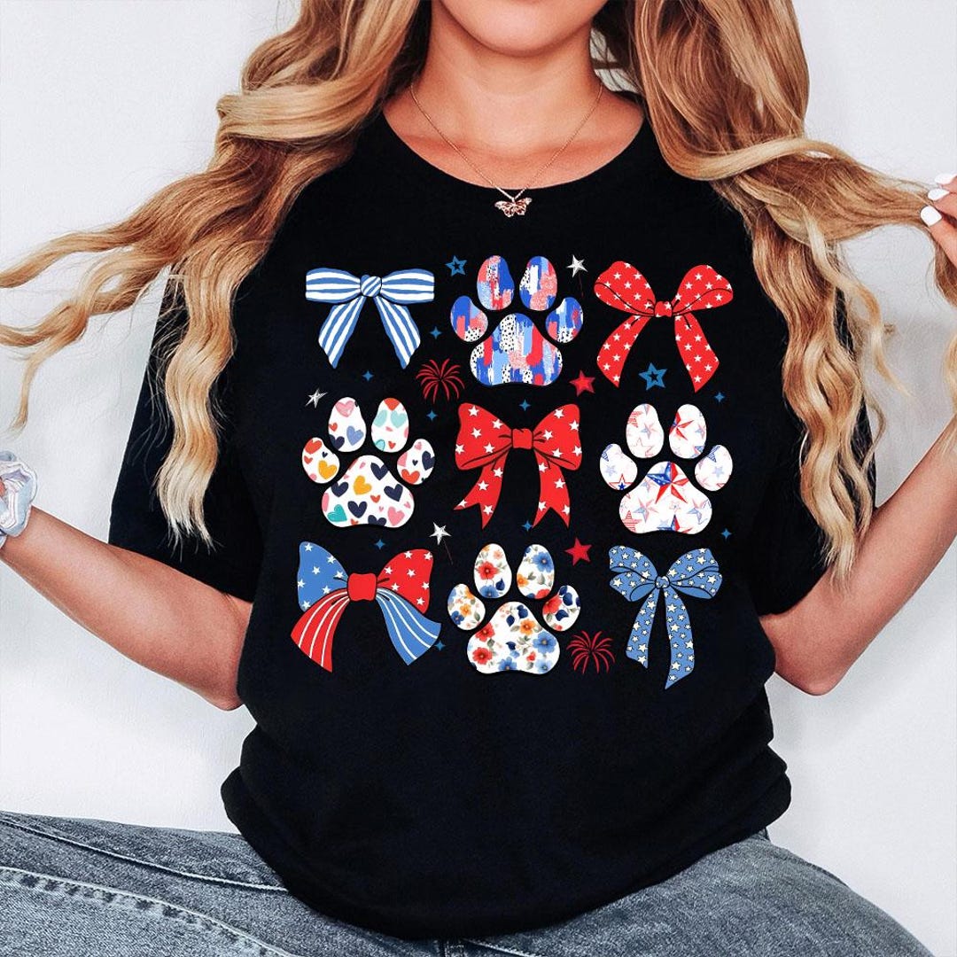 Coquette Bow Dog Paw Red White Blue 4th of July Patriotic Png, American ...