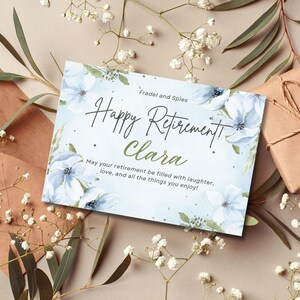 Editable Retirement Card Canva Template, Blue Floral Design, Digital ...