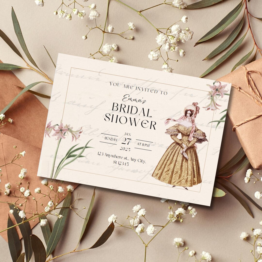 Regencycore Bridal Shower Invitation, Jane Austen Theme, Vintage Lady ...