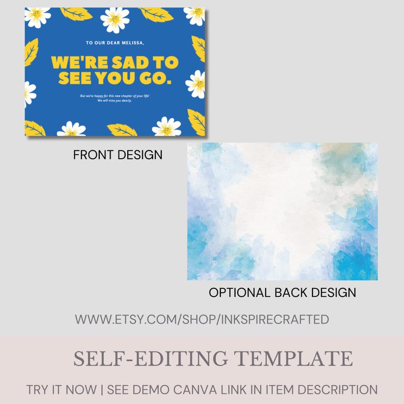 Bold Floral Farewell Card Canva Template, Editable Goodbye Card for ...