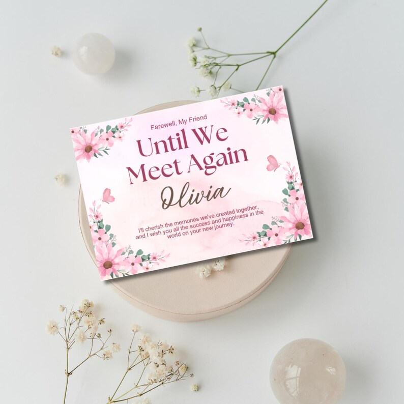 Pink Floral Farewell Canva Card Template, Until We Meet Again, Editable ...
