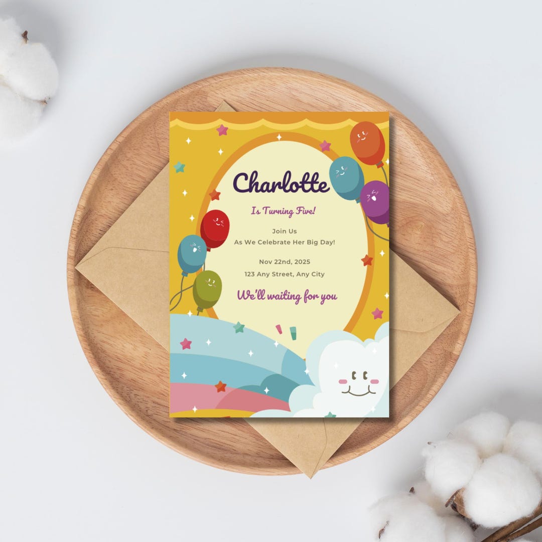 Happy Birthday Invitation, Cute Cartoon Theme, Customizable Canva Card ...
