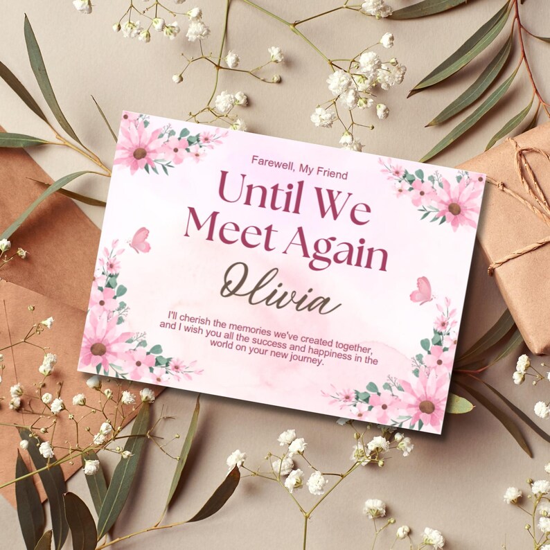 Pink Floral Farewell Canva Card Template, Until We Meet Again, Editable ...
