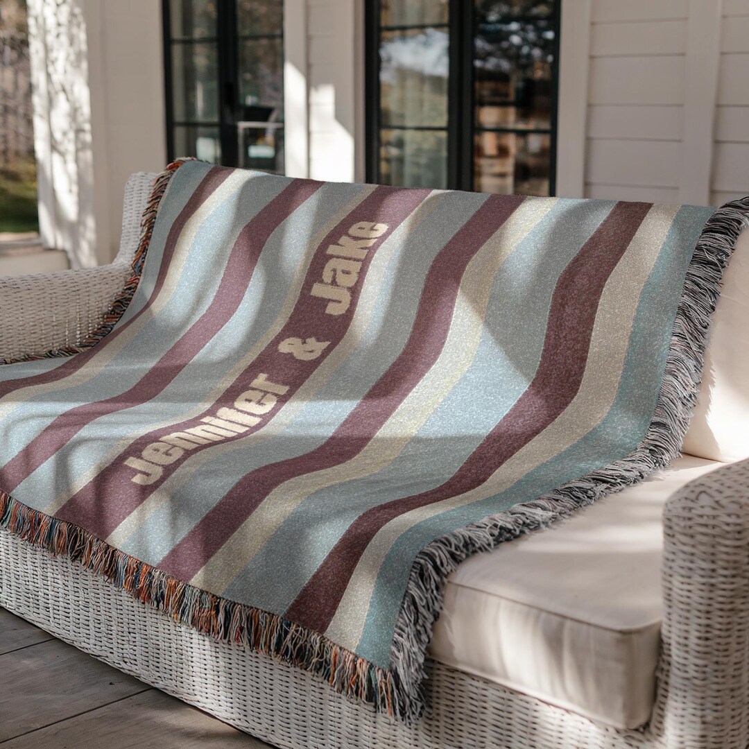 Personalized Vertical Stripe Woven Blanket, Custom Retro Scandinavian ...