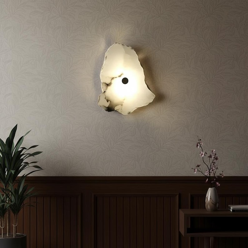 Modern Marble LED Wall Lamp – Irregular Stone Light Fixture for Bedroom ...