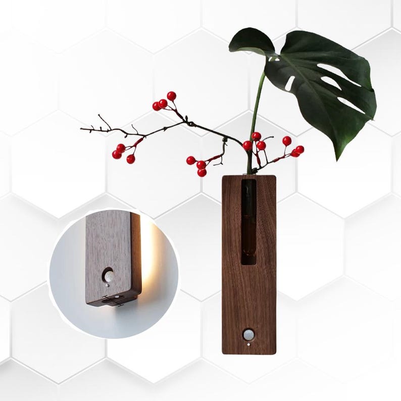 LED Floral Wood Wall Lamp | Motion Sensor, Rechargeable, Perfect for ...