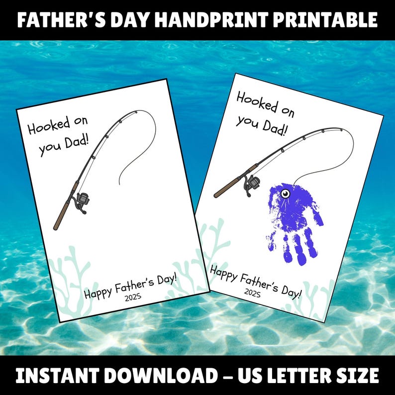 Father’s Day Fishing Handprint Craft Printable Kids Gift for Dad Hooked ...
