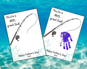 Father’s Day Fishing Handprint Craft Printable Kids Gift for Dad Hooked ...