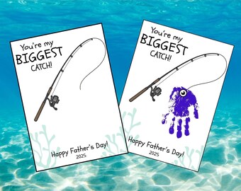 Father’s Day Fishing Handprint Craft Printable Kids Gift for Dad Hooked ...