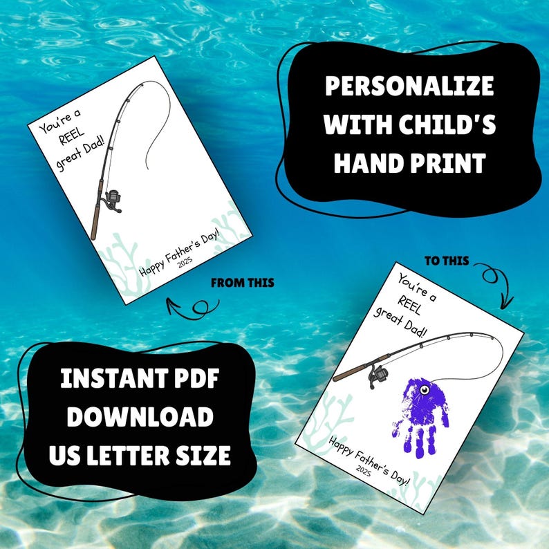 Fishing Handprint Printable Father's Day Craft Printable Kids Gift for ...