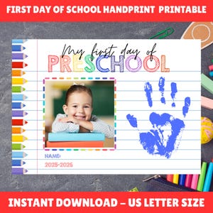 First Day of School Handprint Printable Editable Preschool to 3rd Grade ...