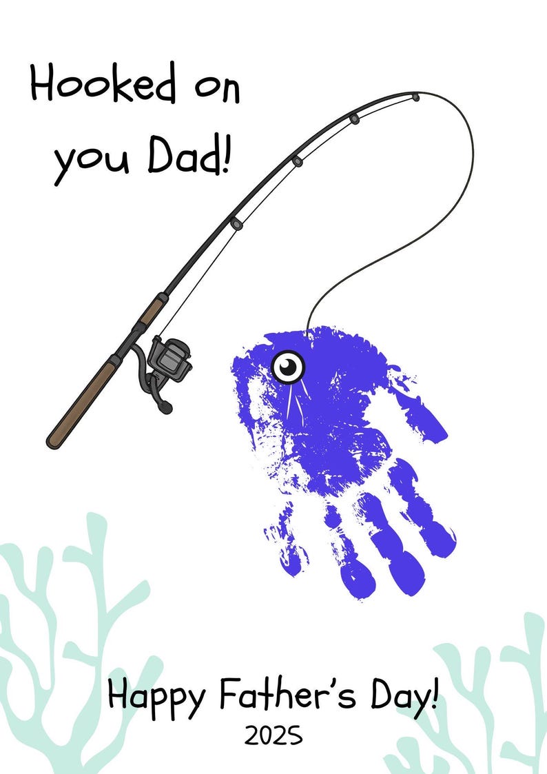 Father’s Day Fishing Handprint Craft Printable Kids Gift for Dad Hooked ...