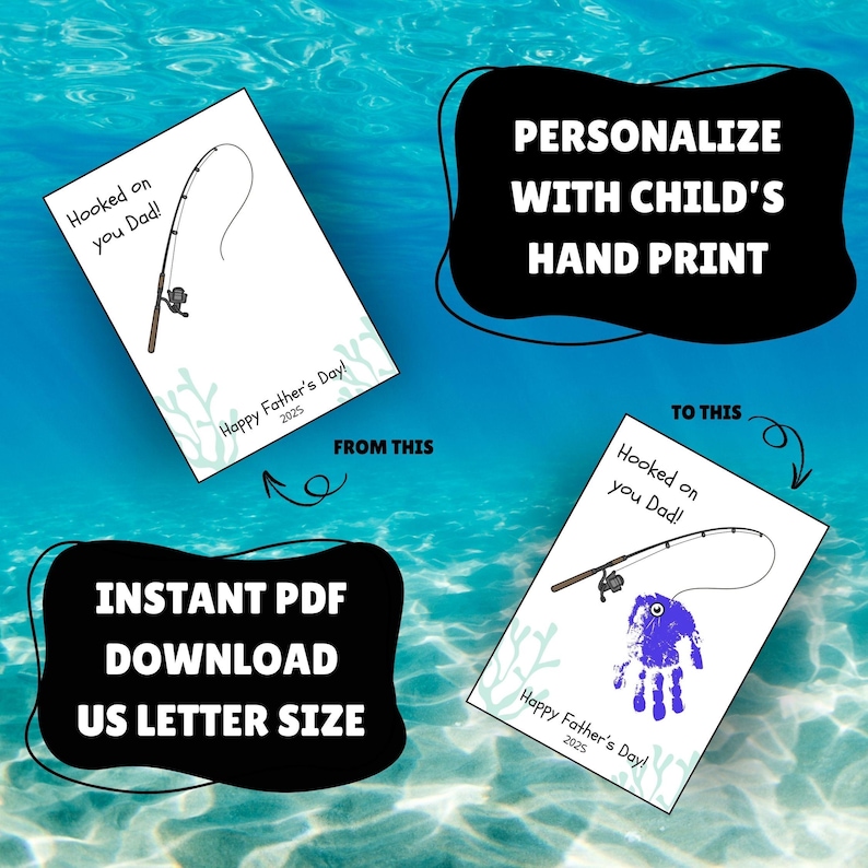 Father’s Day Fishing Handprint Craft Printable Kids Gift for Dad Hooked ...