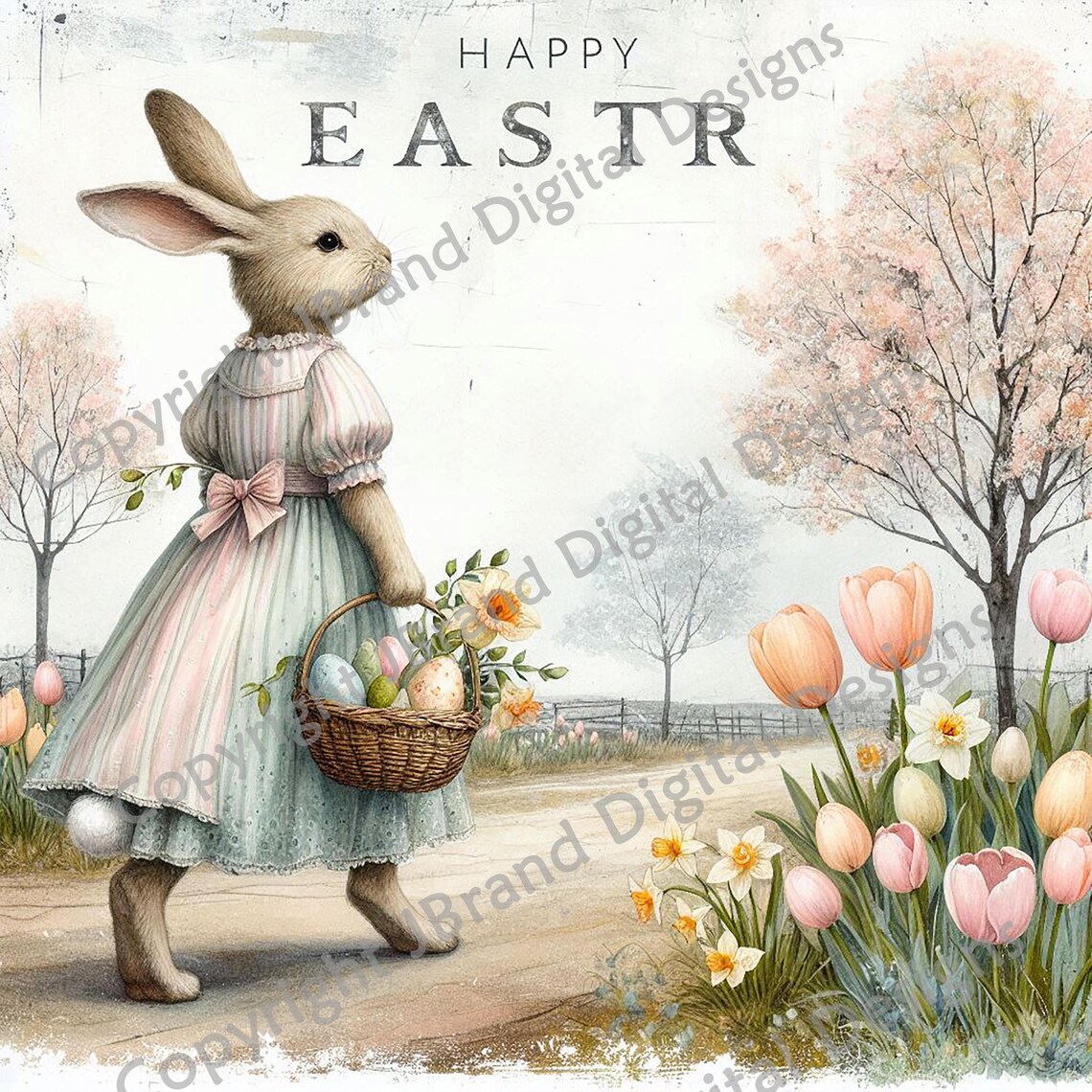 Vintage Lady Easter Rabbit Digital Image, Farm, Country, Digital ...