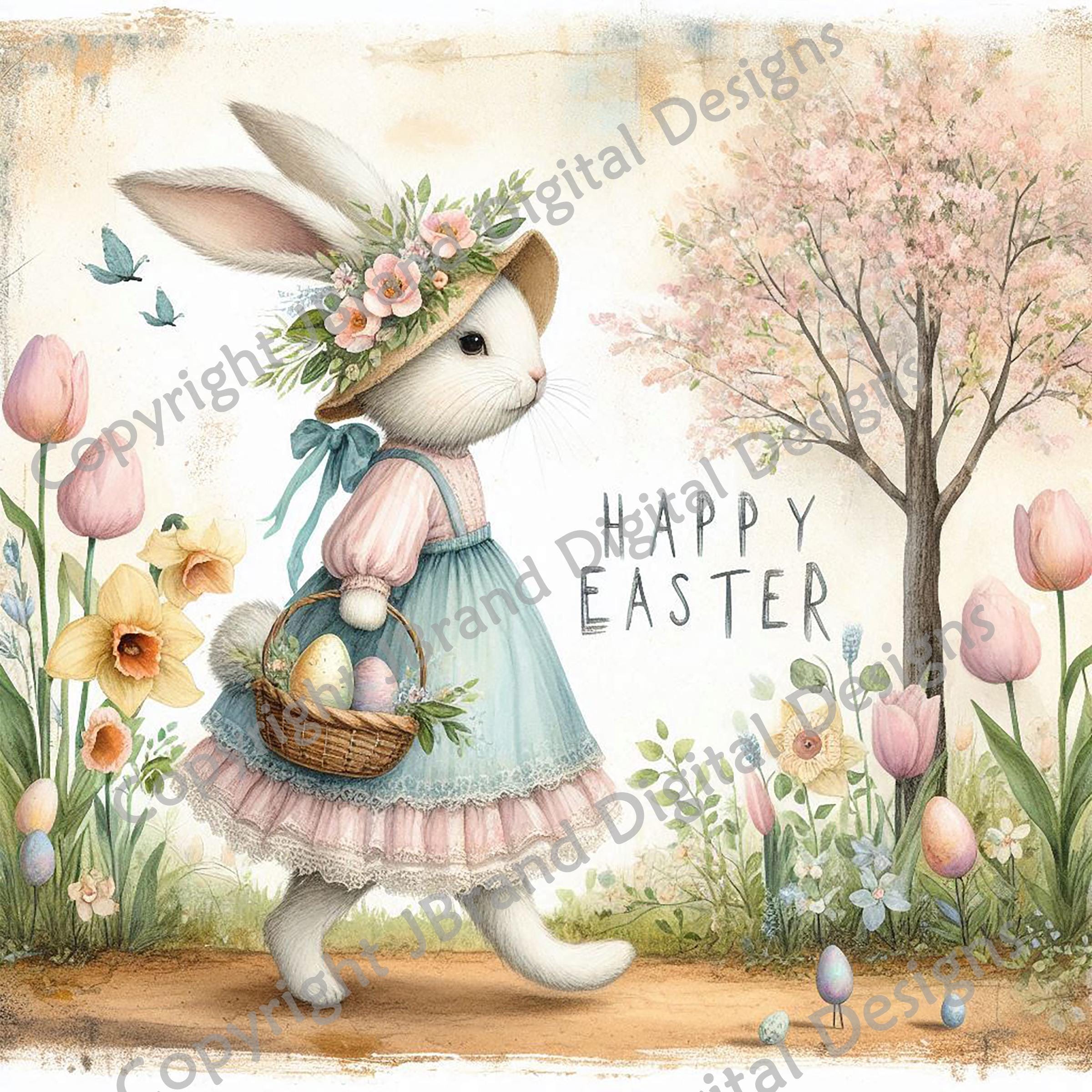 Vintage Lady Easter Rabbit Digital Image, Farm, Country, Digital ...