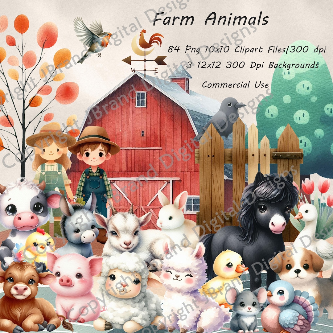Farm Animals Clipart- Digital Image, Cards, Invitations, Scrapbooking ...