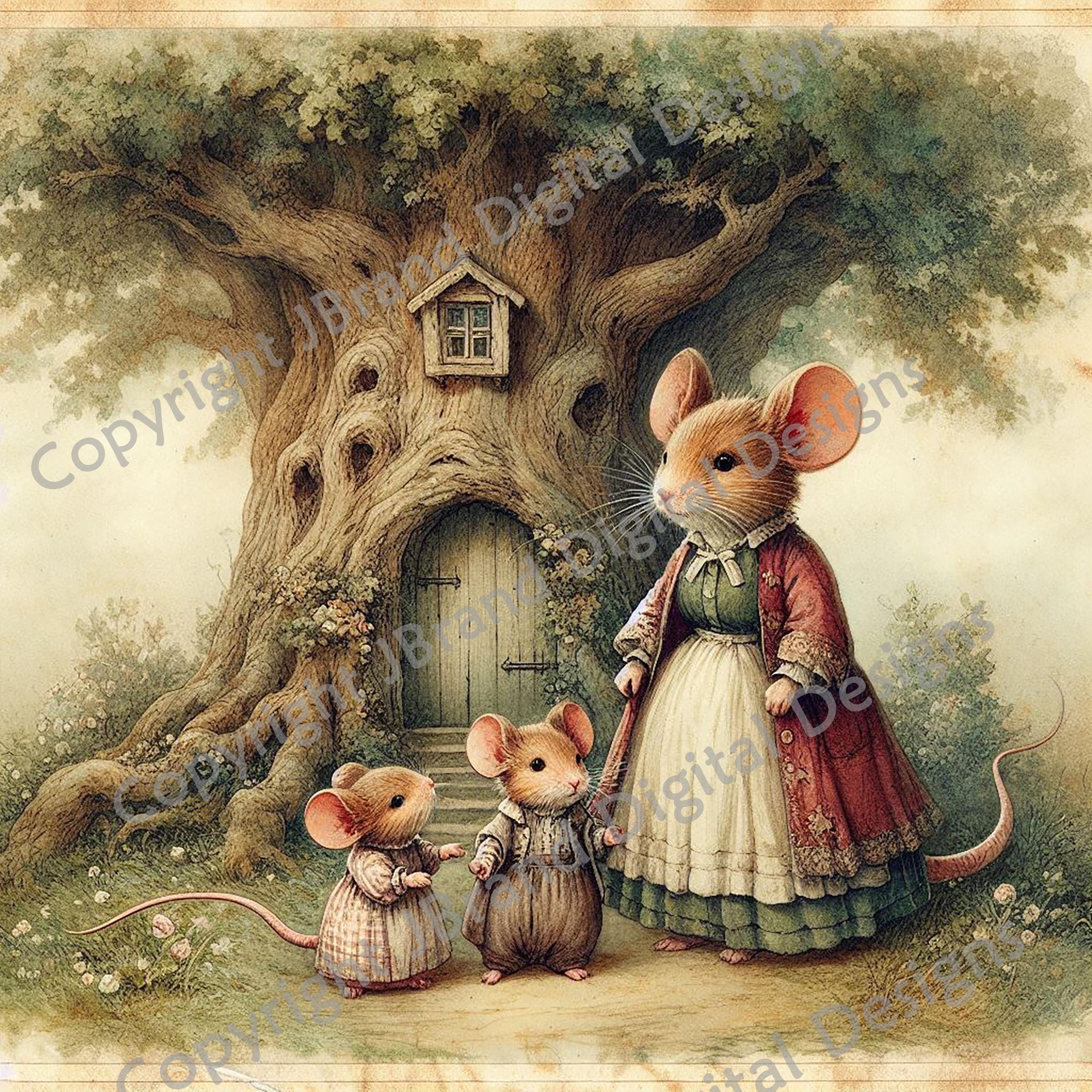 Vintage Mouse Family Tree House Image, Printable Wall Art (digital ...