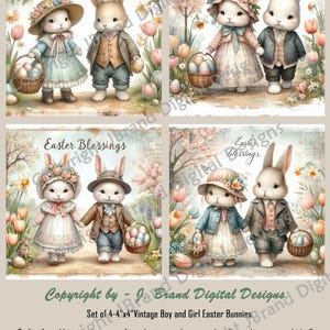 Easter Bunnies Boy and Girl Digital Image, Farm, Country, Digital ...