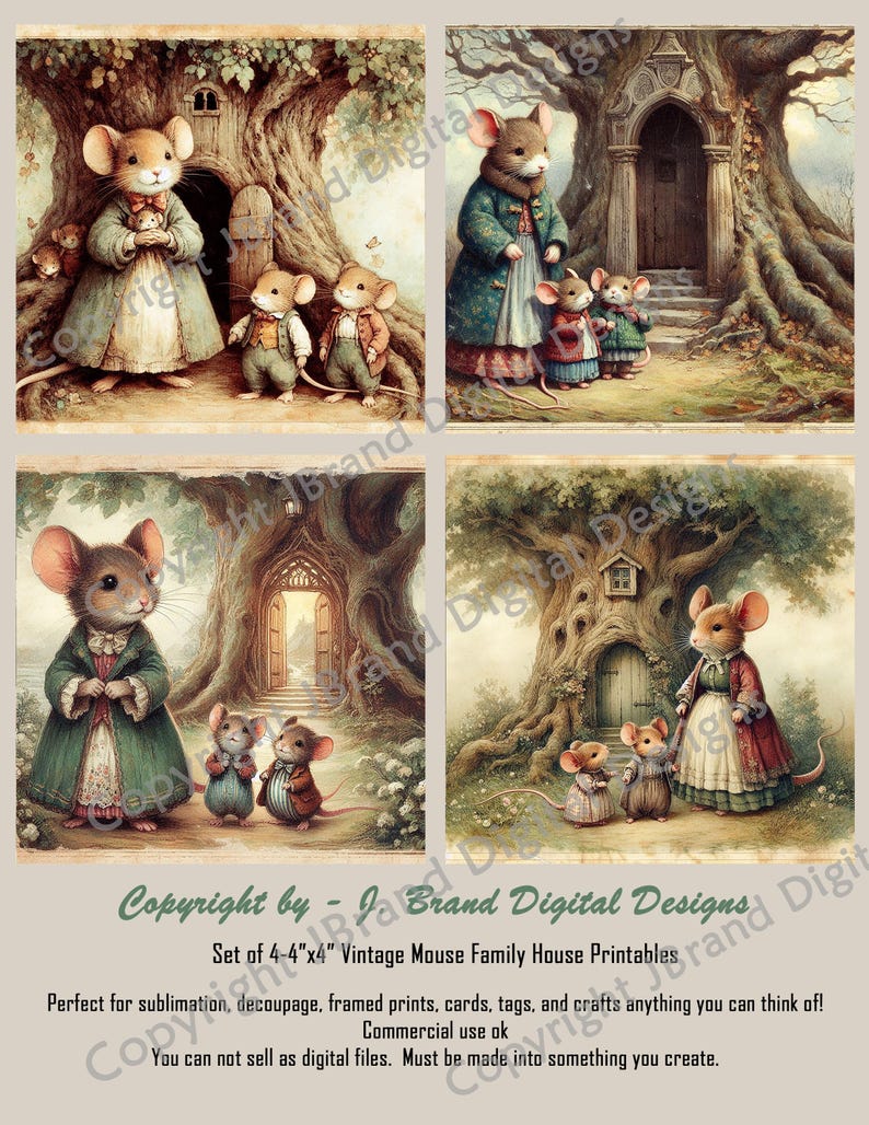 Vintage Mouse Family Tree House Image, Printable Wall Art (digital ...