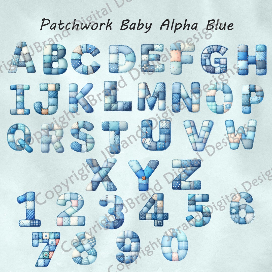 Patchwork Clipart Boy Alpha & Numbers: Scrapbook Graphics (digital ...