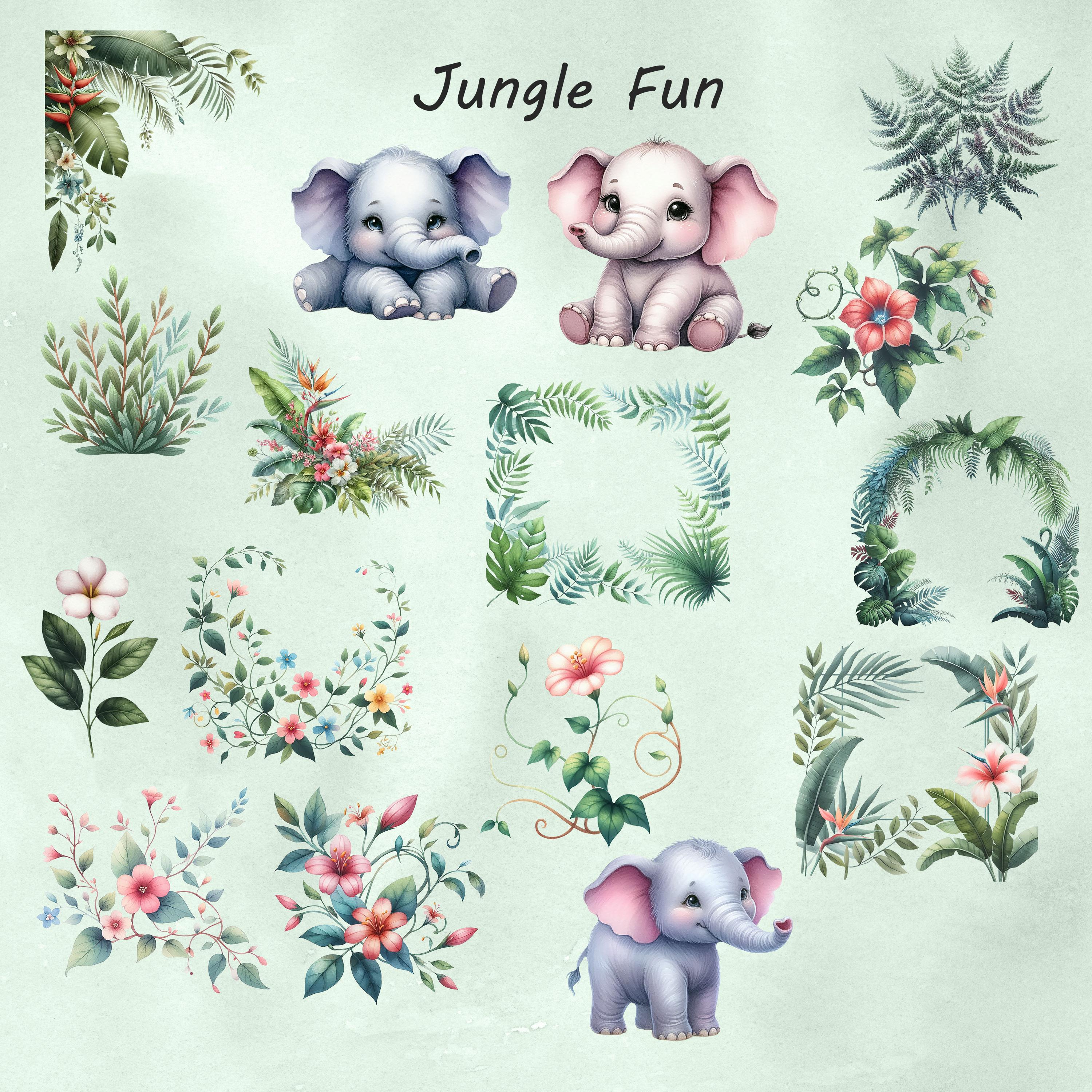 Jungle Animals Clipart- Digital Image, Cards, Invitations, Scrapbooking, Digital Download ...