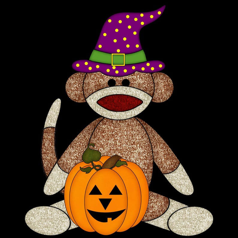 Halloween Sock Monkey Clipart With Bonus 12x12 Digital Papers for ...