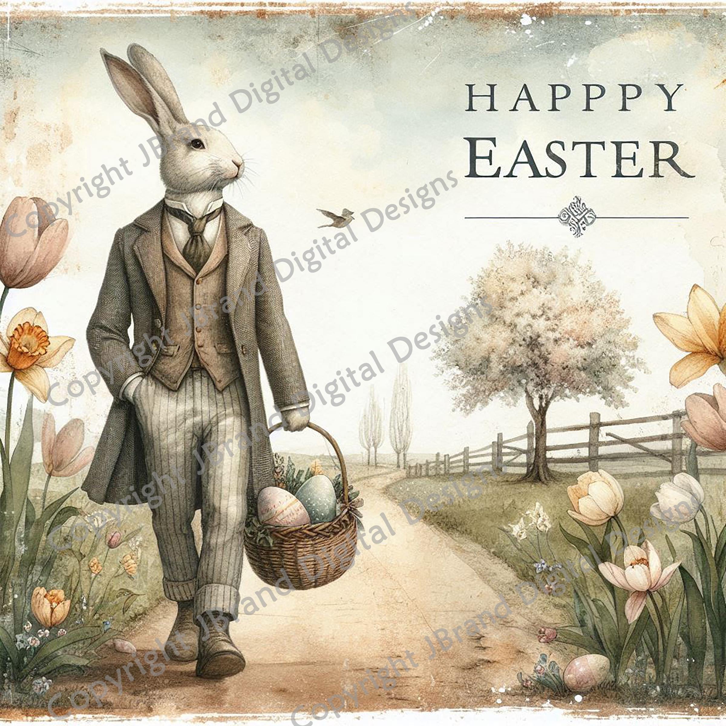 Vintage Boy Easter Rabbit Digital Image, Farm, Country, Digital ...