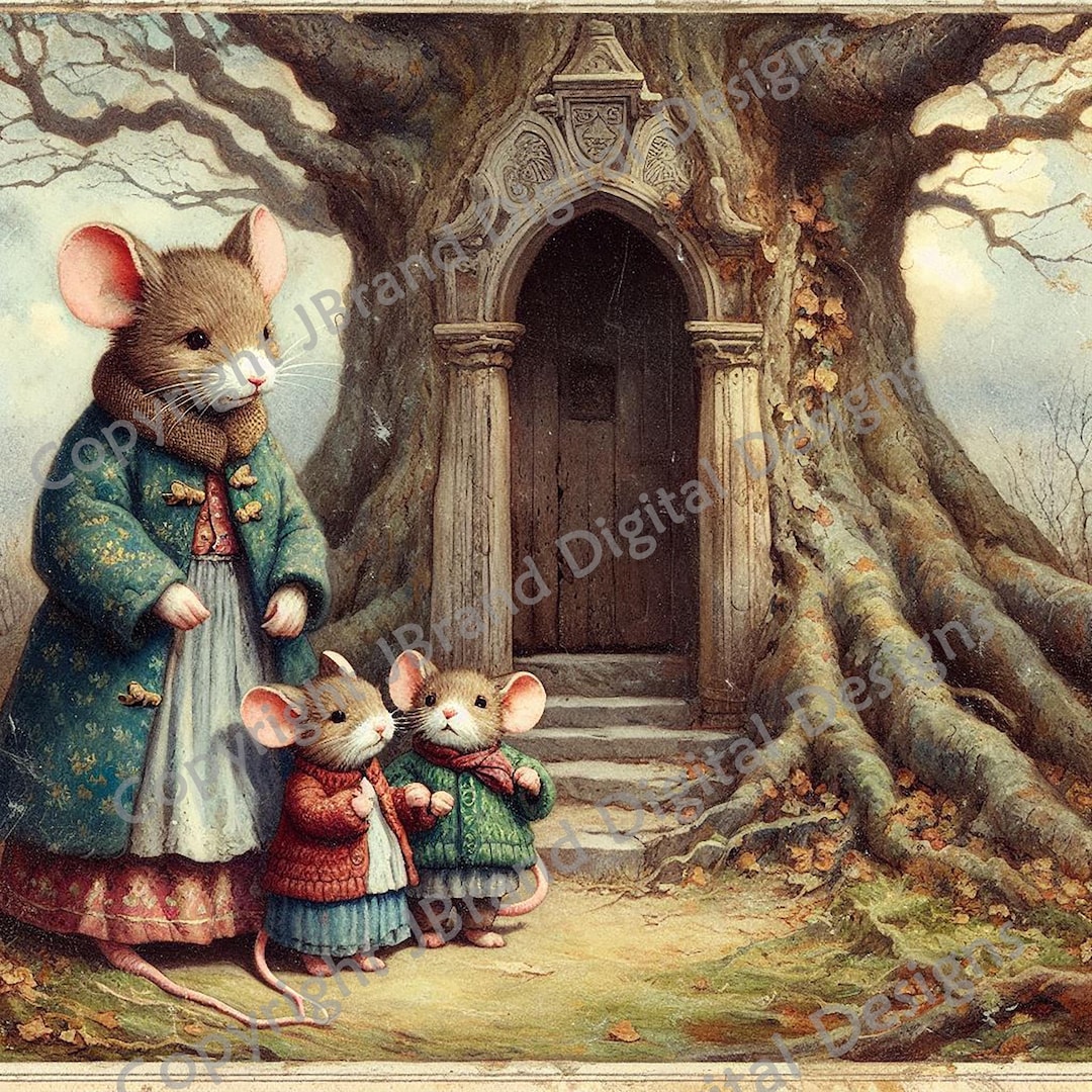 Vintage Mouse Family Tree House Image, Printable Wall Art (digital ...