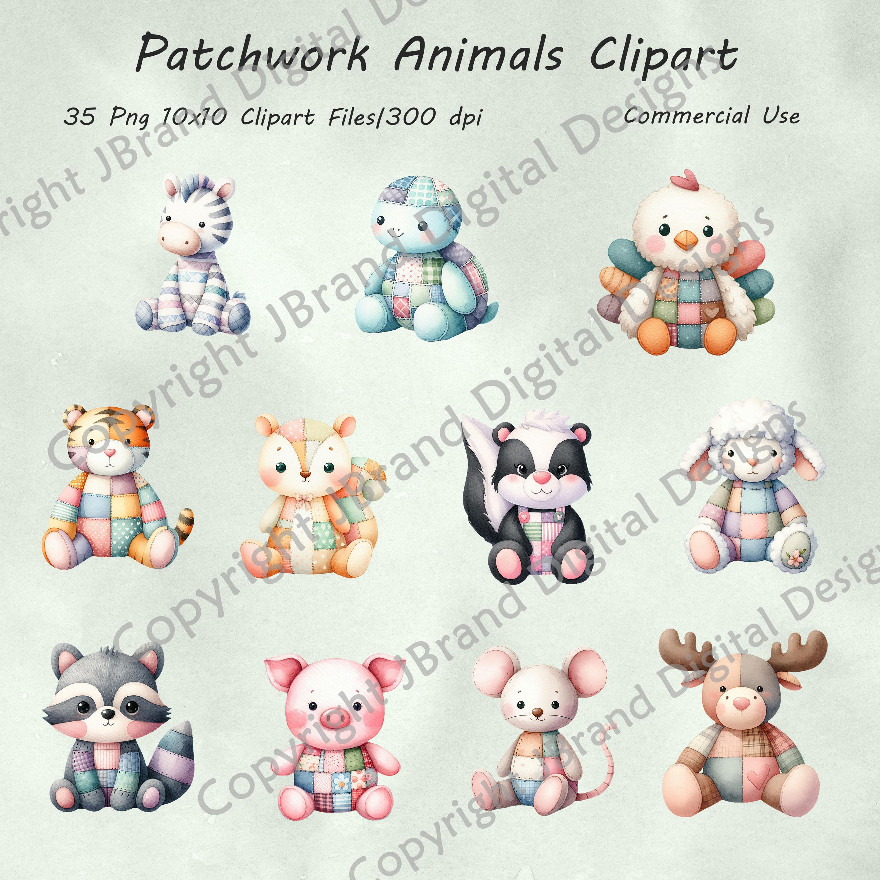 Patchwork Animals Clipart- Digital Image, Cards, Invitations ...