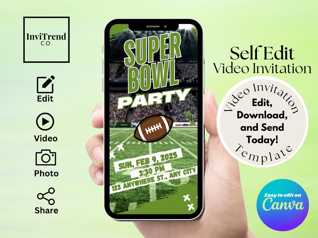 Editable Animated Super Bowl Party Invitation Video, Perfect for Your ...