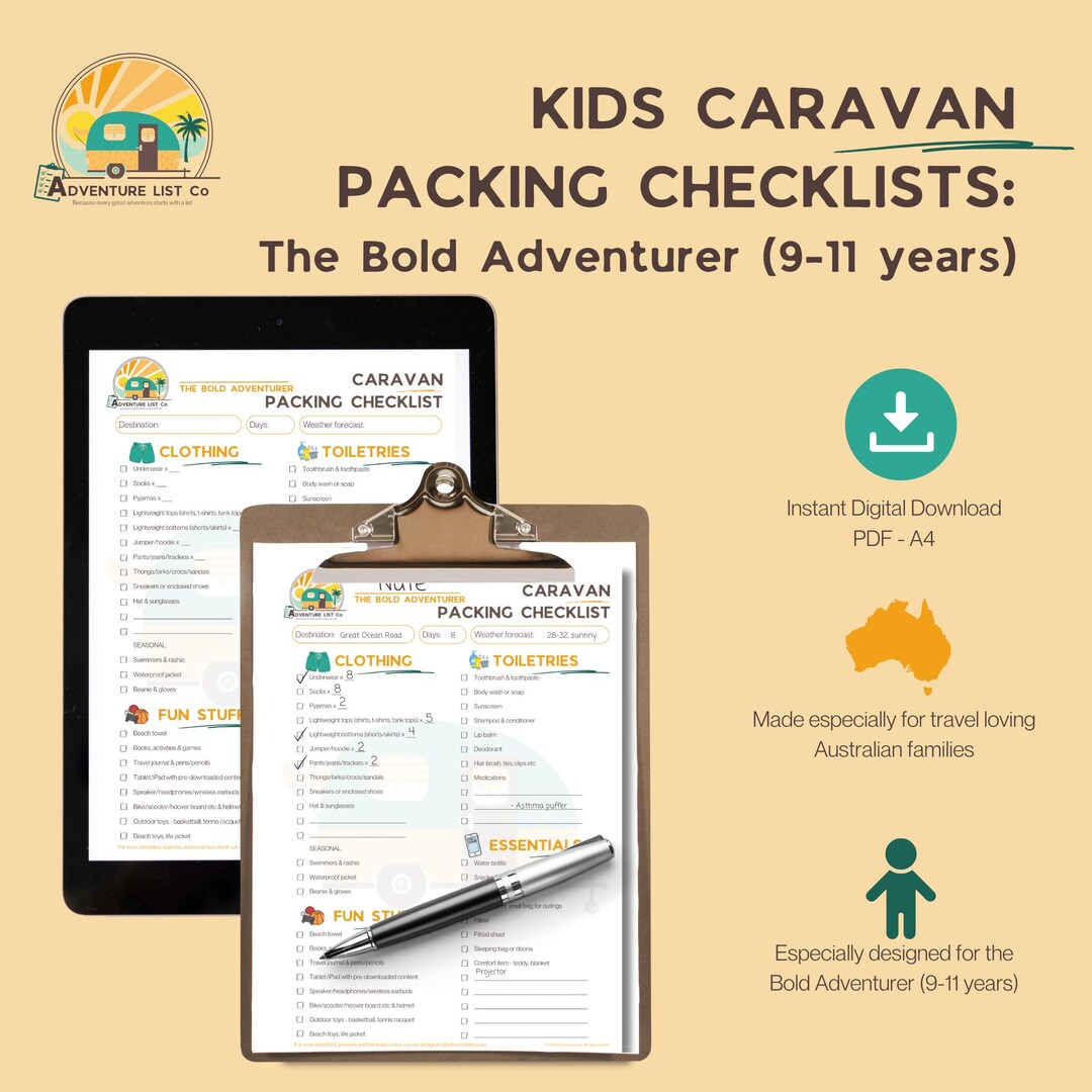 Kids Caravan Packing Checklist | Bold Adventurer (9-11 Years ...