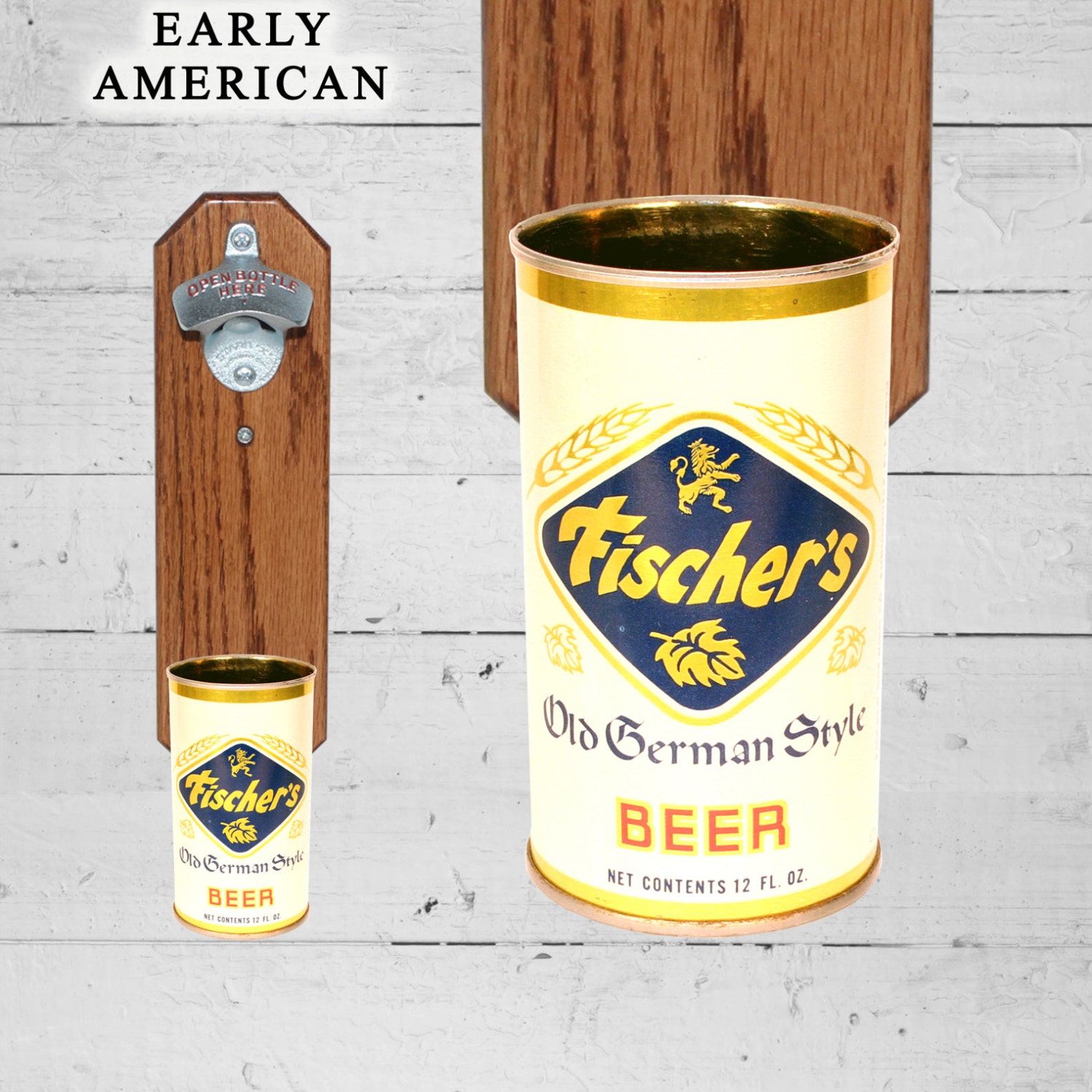Fischer's Wall Mounted Bottle Opener With Vintage German Style Beer Can ...