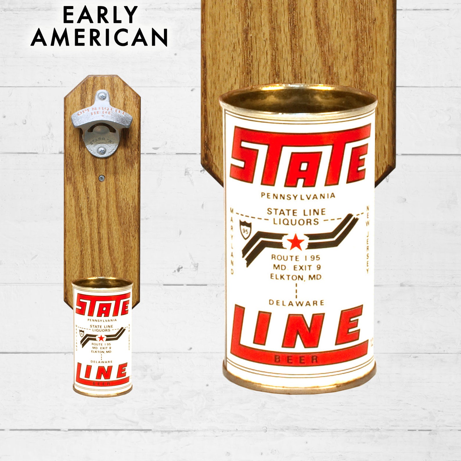 State Line Liquors Wall Mounted Bottle Opener With Vintage Beer Can Cap ...