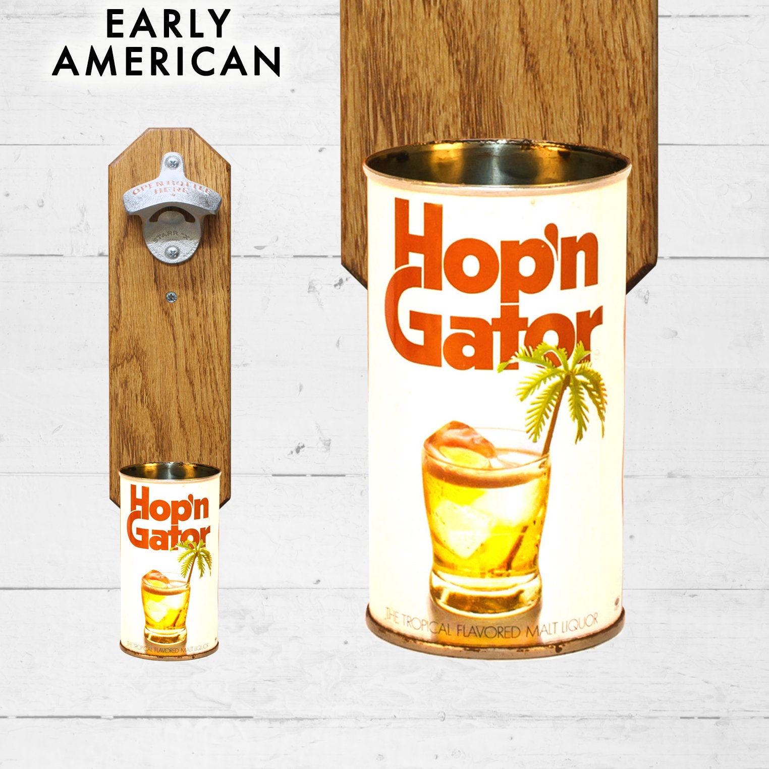 Hop 'n Gator Wall Mounted Bottle Opener With Vintage Beer Can Cap ...