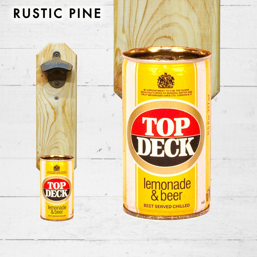 Top Deck Wall Mount Bottle Opener With Vintage Beer Can Cap Catcher ...