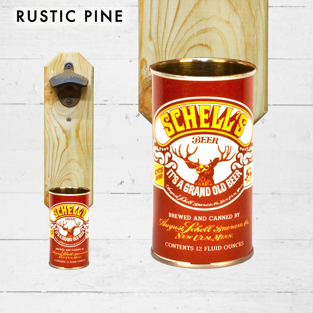 Schell's Wall Mounted Bottle Opener With Vintage Grand Old Beer Can Cap ...