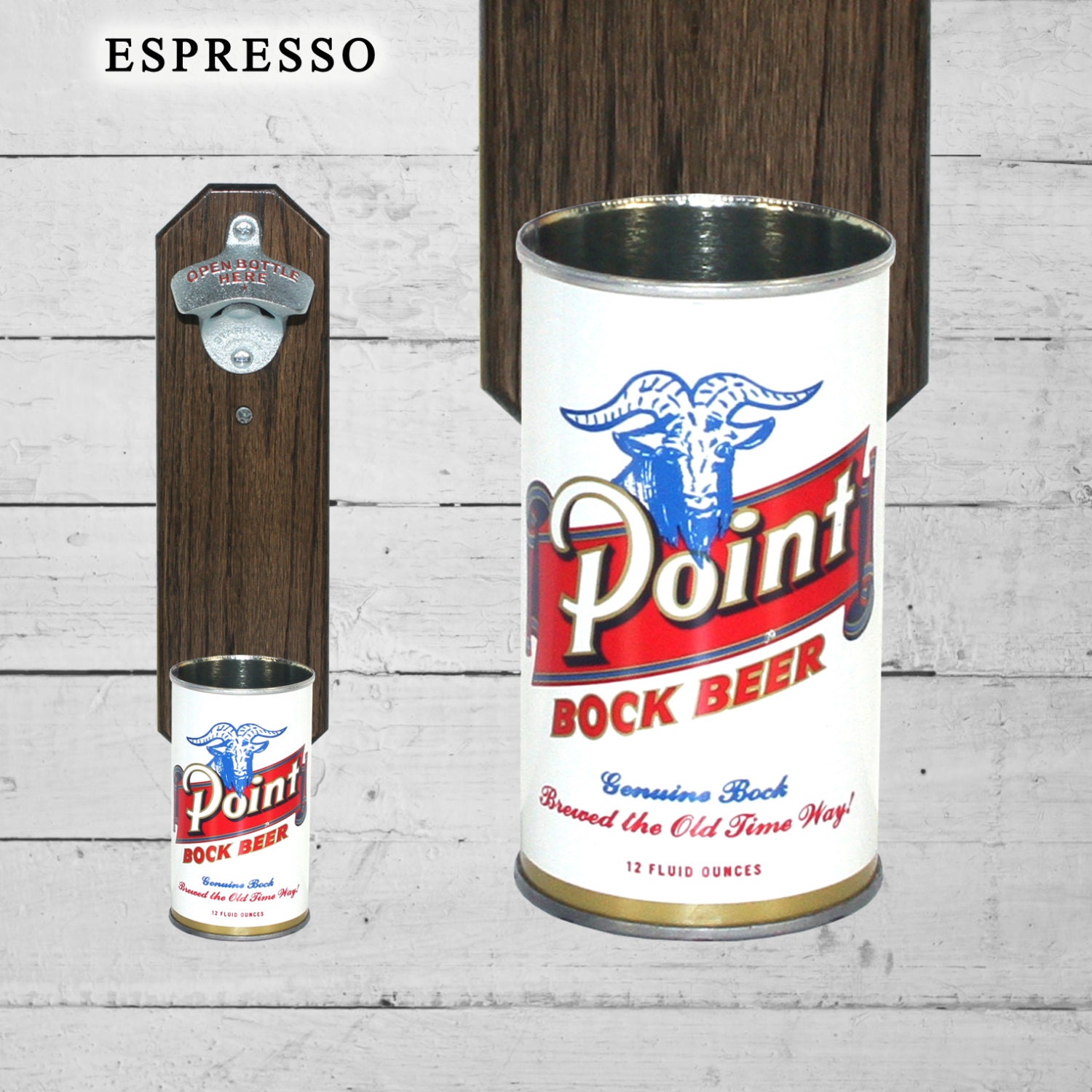 Point Bock Beer Wall Mounted Bottle Opener With Vintage Beer Can Cap ...