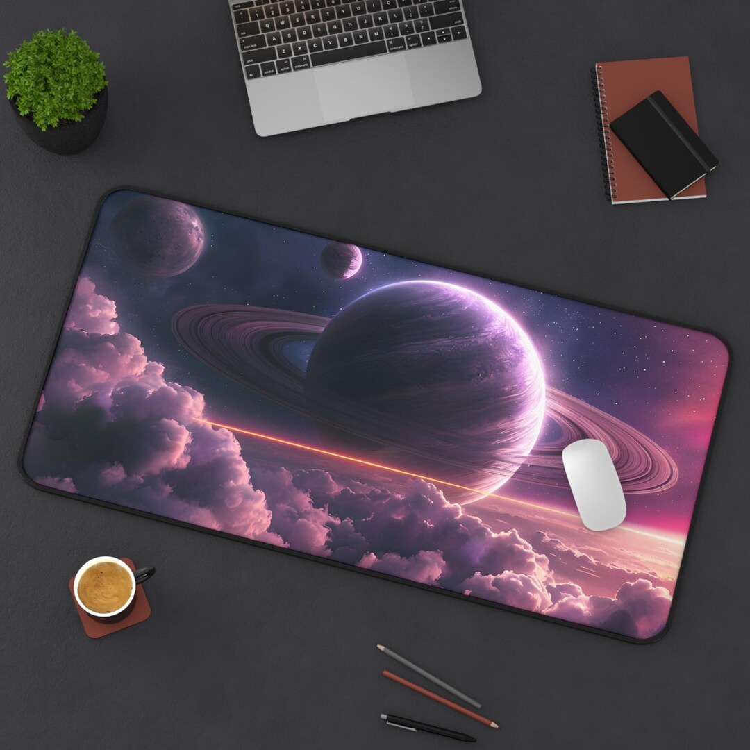Surreal Outer Space Scene Office Pad, Colorful Clouds and Planets Desk ...