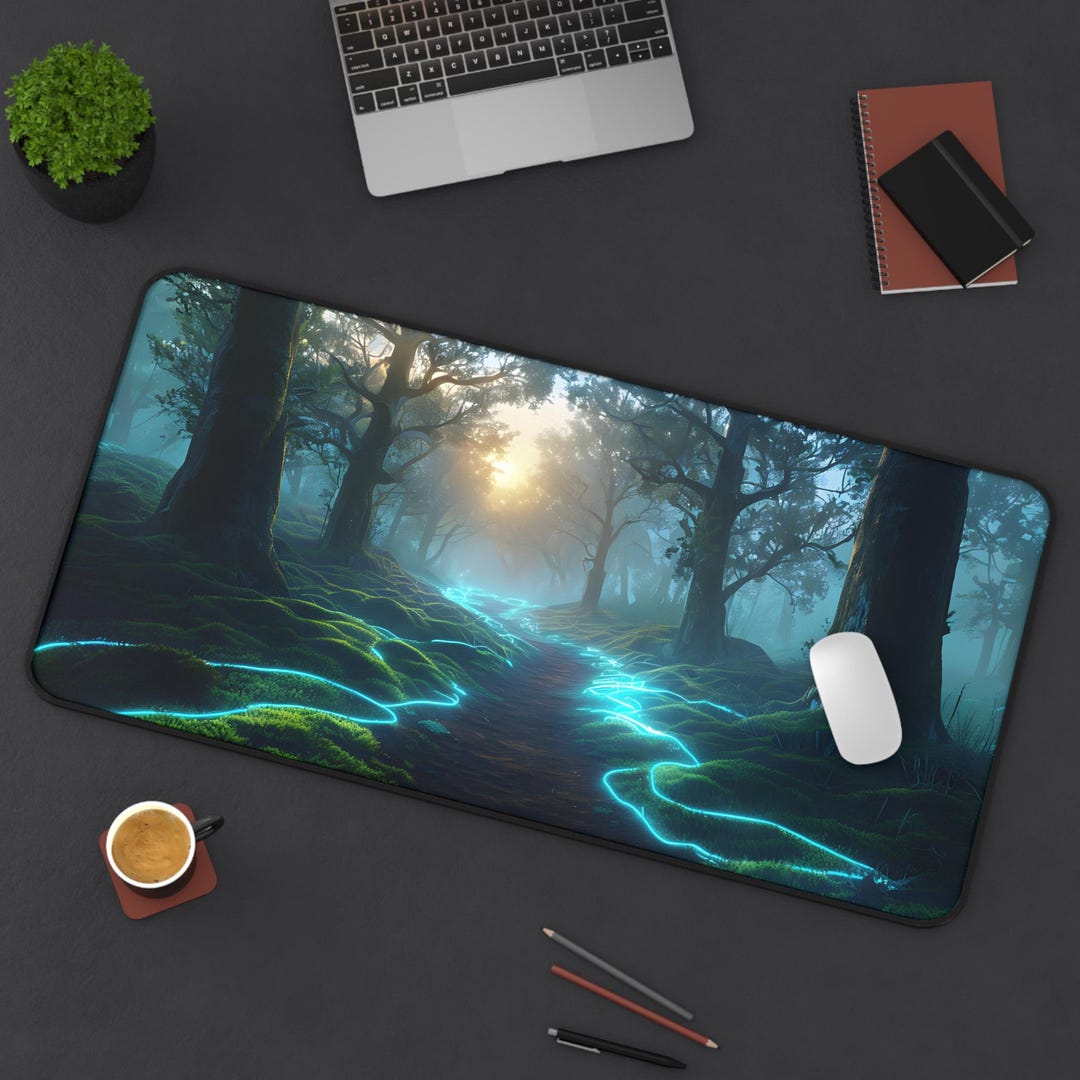 Mystical Forest Pathway Office Pad, Glowing Trails Desk Mat, Mystical ...