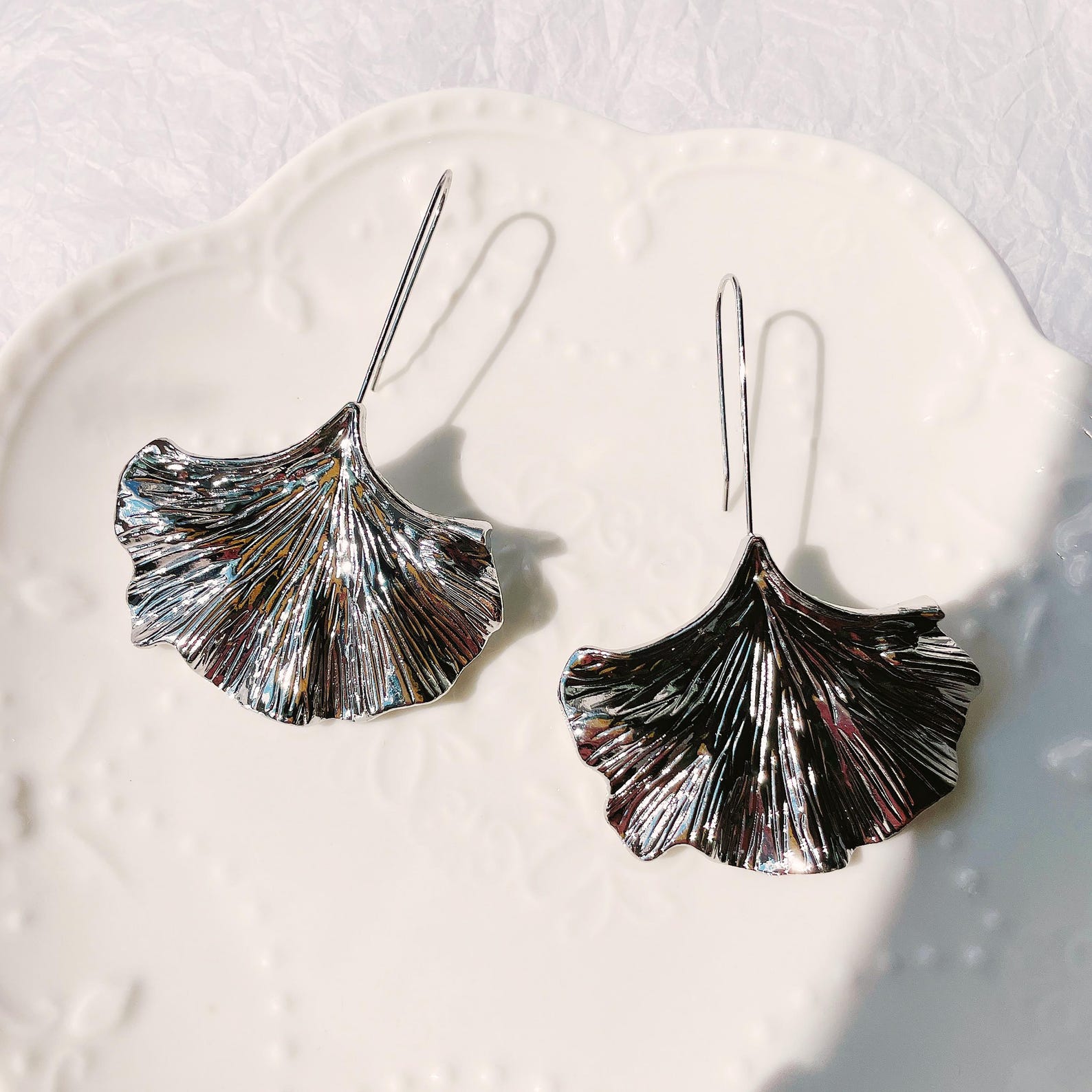 Ginkgo Leaf Drop Earrings – Gold & Silver Statement Jewelry, Winter ...