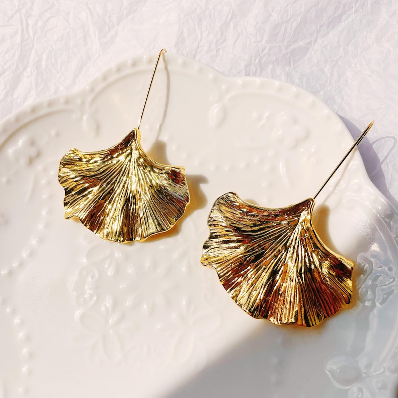 Ginkgo Leaf Drop Earrings – Gold & Silver Statement Jewelry, Summer ...
