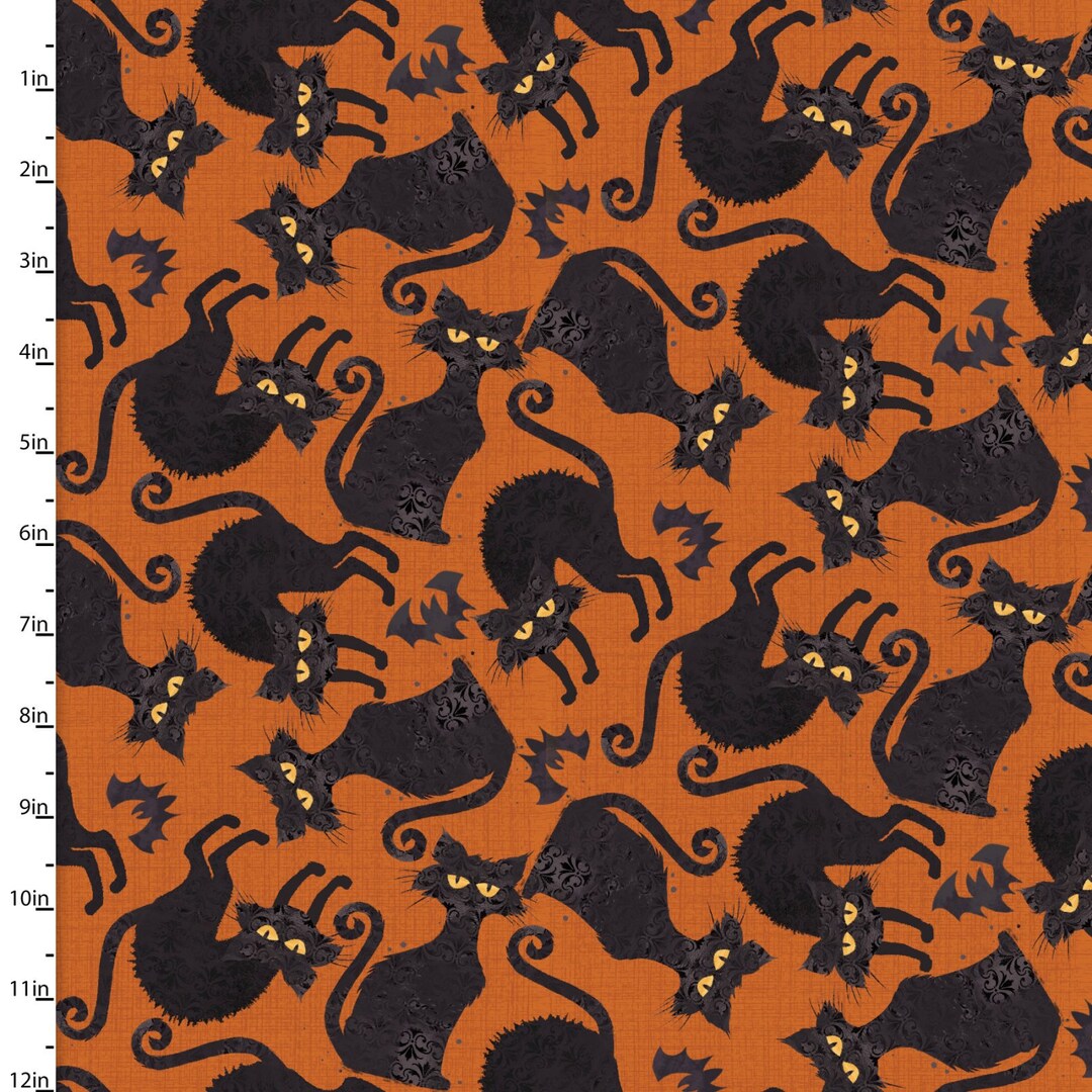 Cats and Bats in Orange Part of the Boo Y All Line by 3 Wishes Fabric ...