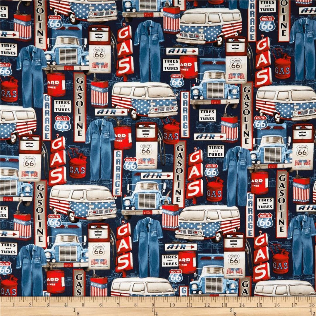 All American Road Trip Gas Station Icons Navy Fabric - 36 Inch Piece - Etsy