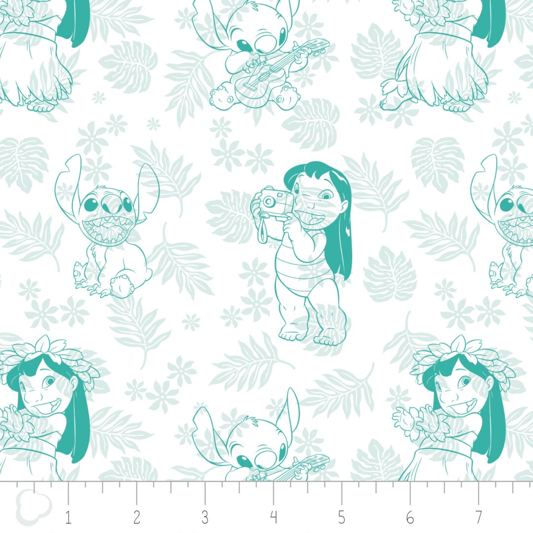 Licensed Lilo and Stitch Fabric Hula Toile in Turquoise by Camelot ...
