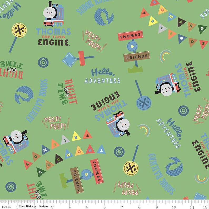 Thomas & Friends™ Sodor Railway Words in Green by Riley Blake Fabrics ...