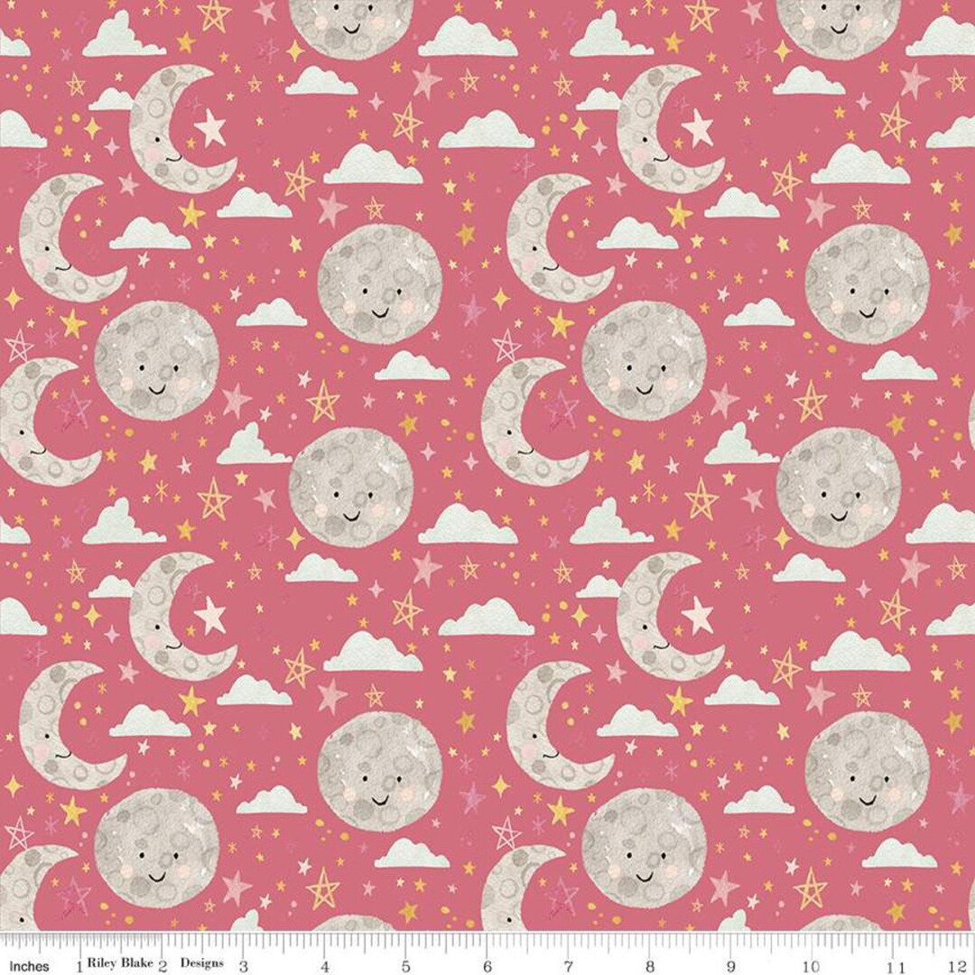 Flannel -baby Girl Moon and Stars Dark Pink by Riley Blake Designs ...