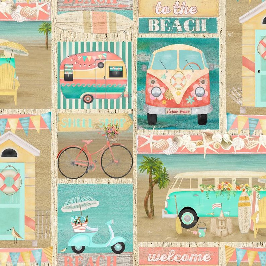 Beach Patch in Multi - Part of the Beach Travel Line by 3 Wishes Fabric ...