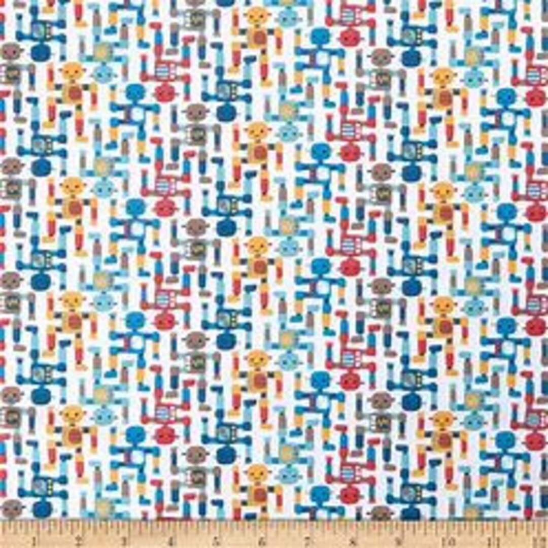 Wee Bots In Blue Part Of The Wee Bot Line By Michael Miller Fabrics